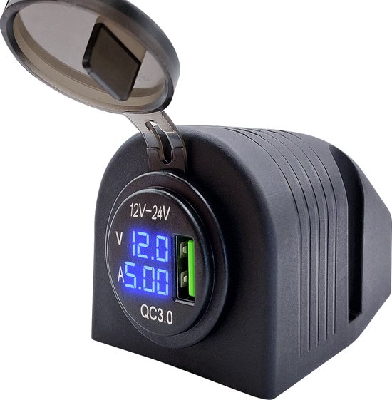 ProRide 12V USB Stopcontact Opbouw met Voltmeter/Ampèremeter - QC3.0 ...