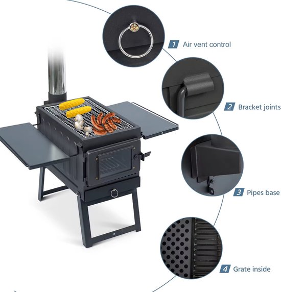 ASH Camping Houtkachel Grill3 - veranda kachel compleet - draagbaar ...
