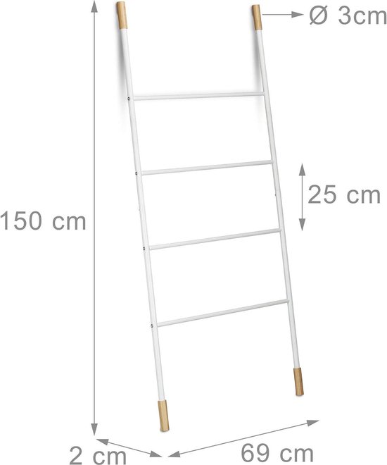 Handdoekladder 4 stangen vrijstaand bamboe metaal HxBxD: 150 x 70 x 2 ...