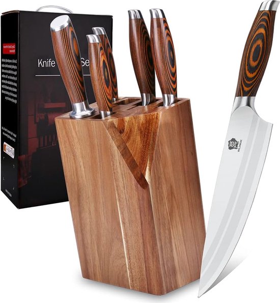 7-delige messenset van Duits staal met pakkawood-greep voor ...