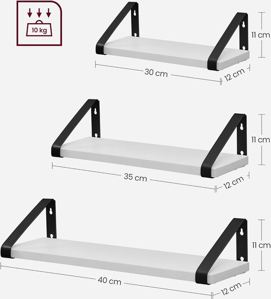 Wandplank set van 3, zwevende plank, wandgemonteerd, plank voor display, industrieel... | bol