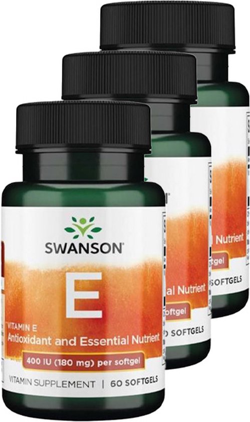 Swanson | Vitamine E 180mg | 60 Softgels | 3 stuks | 3 x 60 Softgels | bol