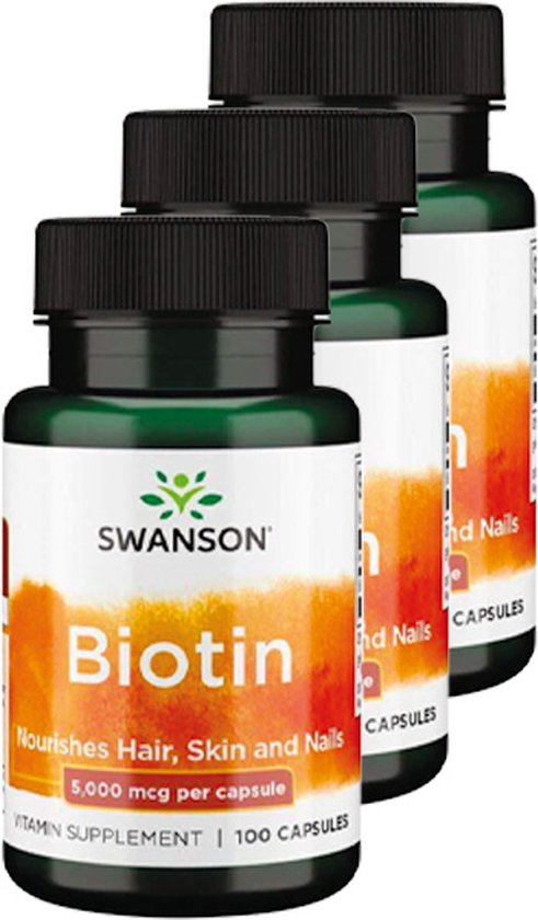 Swanson | Biotin 5000mcg | 100 Capsules | 3 stuks | 3 x 100 Capsules | bol