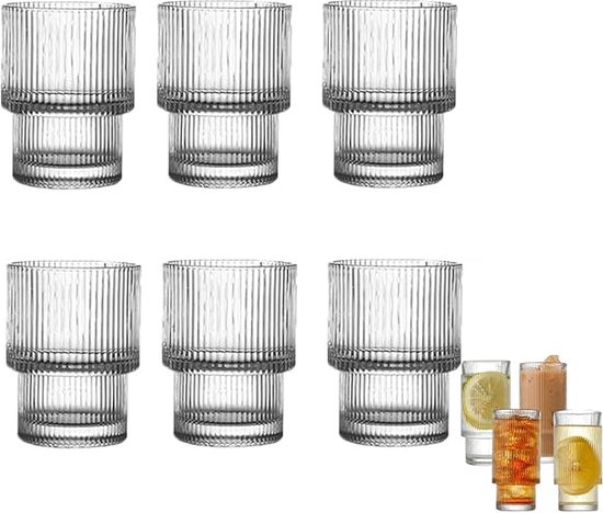Igoods Drinkglazen - Geribbelde Glazen Bekers - Waterglas Set - Set van 6 - 190ml | bol
