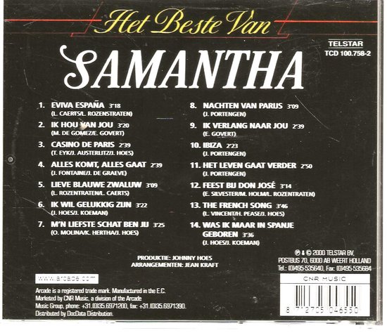 HET BESTE VAN SAMANTHA, SAMANTHA MET EVIVA ESPANA | CD (album) | Muziek ...