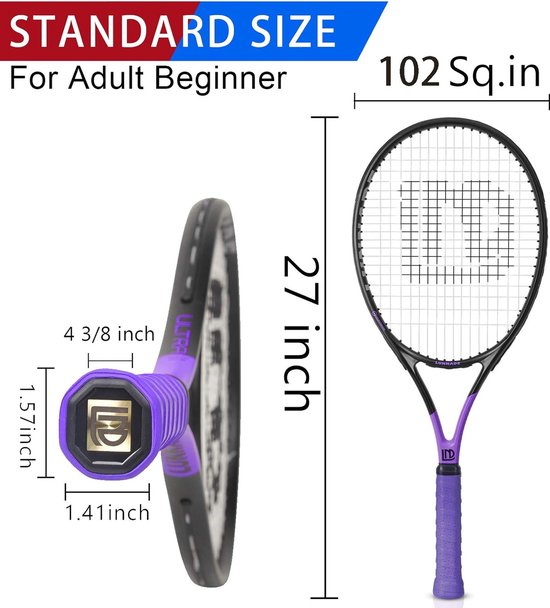 Tennisracket voor volwassenen, 27 inch lichtgewicht tennisracket met ...