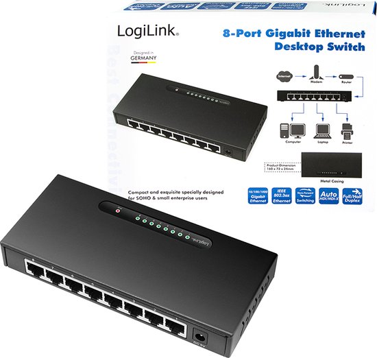 8 Poorts Gigabit Switch 10/100/1000 Mbps - Server kast | bol