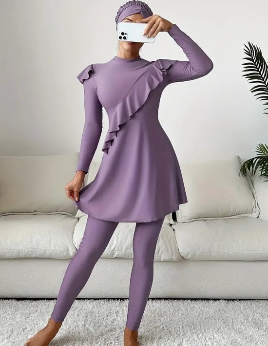 Prachtige sexy elegante corrigerende 3 delige lange badpak set lila ...