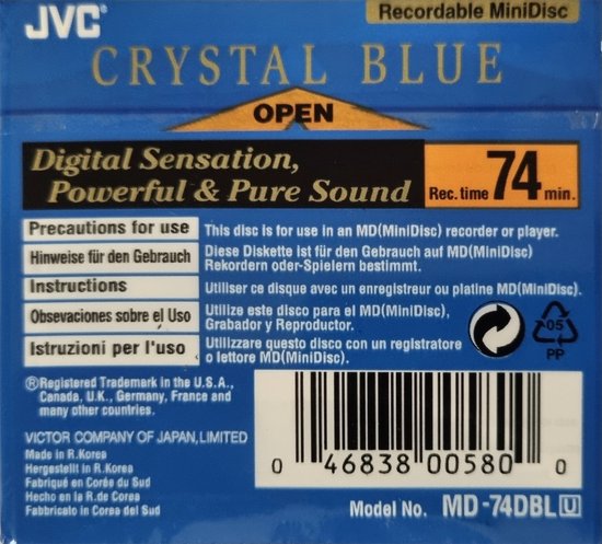 JVC Crystal Blue 74 minuten minidisc | bol