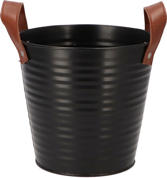 DK Design Plantenpot/bloempot emmer Leather- 4x - zink - zwart - D18 x ...
