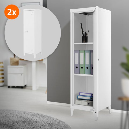 ML-Design set van 2 hoge archiefkasten, 38x38x137,5 cm, wit, staal ...