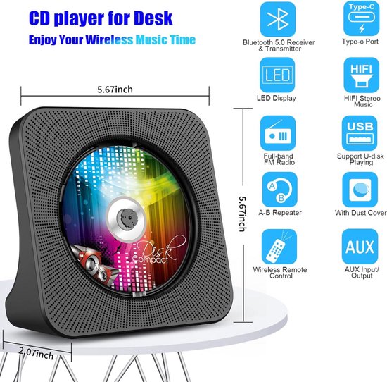 Discman - CD speler - Anti shock - Oplaadbaar - Bluetooth - Voor ...