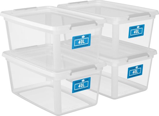 Opbergdozen van 40 liter met deksel, transparant, 100% nieuw materiaal ...