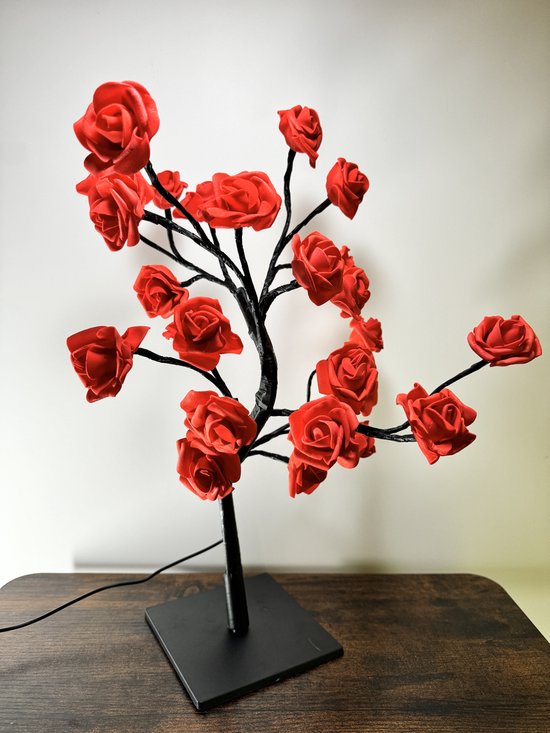 Rozenboom lamp - 24 LED - Rode blaadjes - Tafellamp - Decoratielamp ...