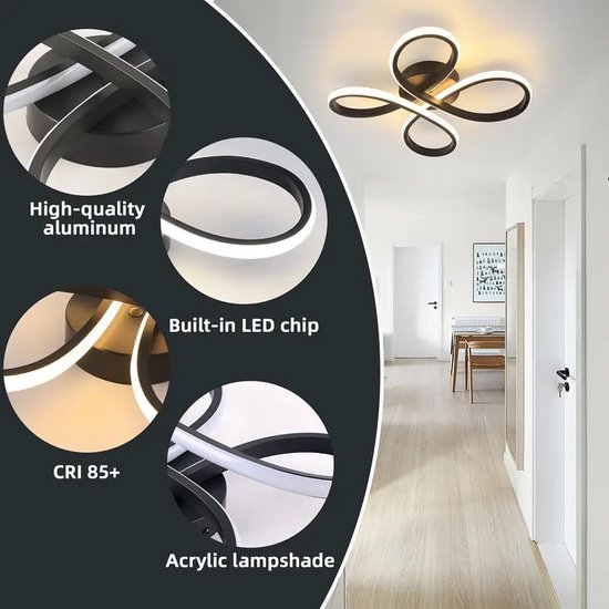 Moderne plafondlamp - LED lamp voor hal - Zwart - 40 cm - 30W | bol