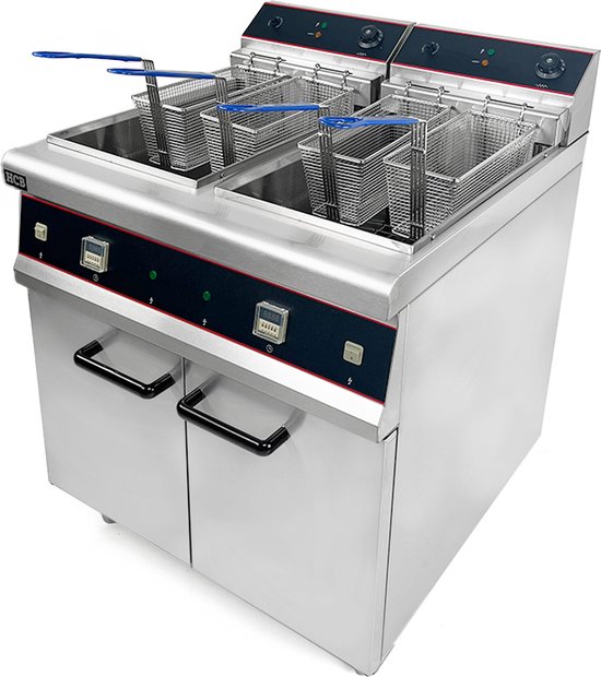 HCB® - Professionele grote Horeca frituurpan dubbel - Friteuse - 2x30 ...