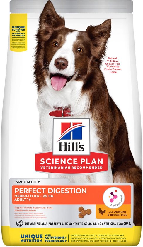 4x Hill's Science Plan Perfect Digestion Medium Adult 1+ Hondenvoer met ...