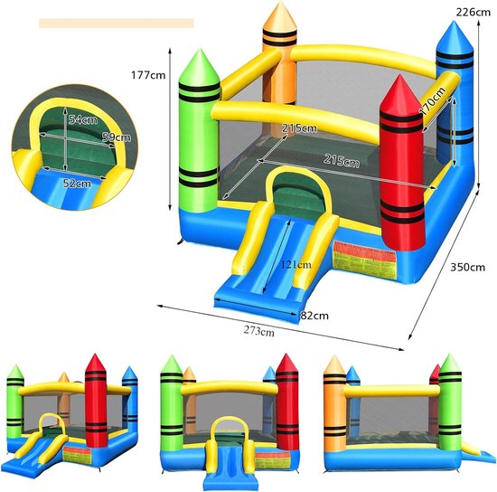 Opblaasbaar springkasteel - Springkussen draagbaar - Kasteel met ...