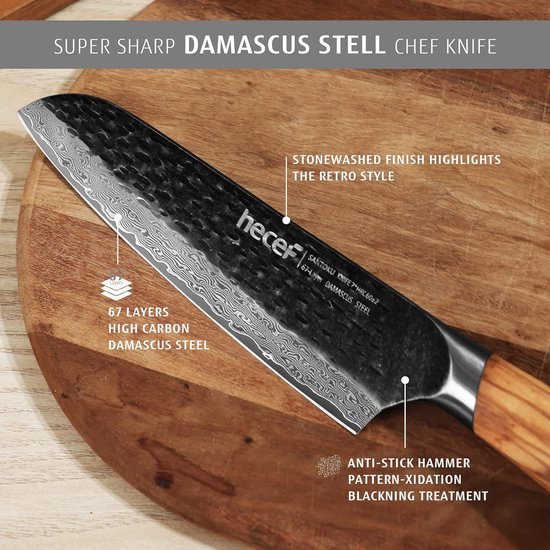 Damascus Mes Santoku Mes - Koksmes 18CM, Ultra Scherp Japans Mes ...