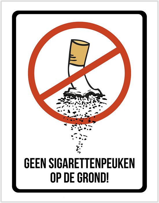 Pictogram/ bord | "Geen sigarettenpeuken op de grond!" | 19 x 25 cm ...