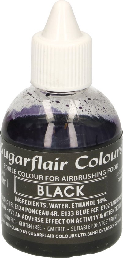 Sugarflair Airbrush Kleurstof - Zwart - 60ml - Eetbare Kleurstof | bol