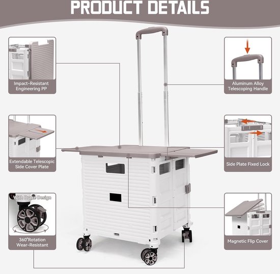 Multifunctionele trolley, inklapbaar, op wielen, werkwagen met ...