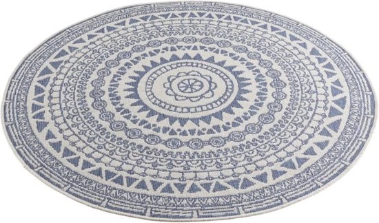 Flycarpets Omkeerbaar Rond Buitenkleed / Vloerkleed - Corsica - Blauw ...