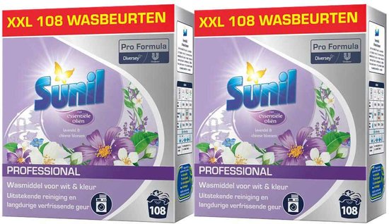 2x Sunil Professional Wasmiddel Poeder Lavendel & Chinese Bloesem - 108 ...
