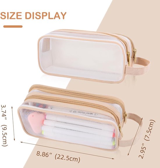 2 Compartiment Etui Clear Mesh Pen Pouch Grid Make-up Cosmetica Tas ...