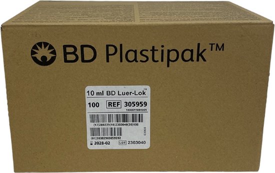 BD Plastipak injectiespuit 10ml 3-delig luer-lock (305959)- 3 x 100 stuks... | bol