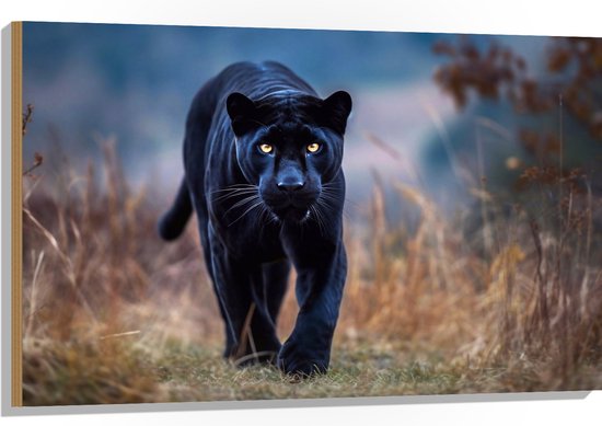 Hout - Panter -Zwart - Dier - Wid - 105x70 cm - 9 mm dik - Foto op Hout ...