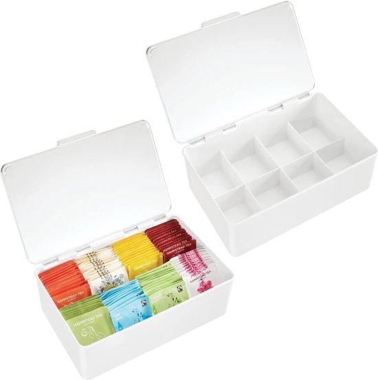 Set van 2 theezakjes met deksel voor de keukenkast, theebox met 8 ...