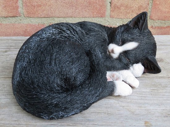 kattenurn slapende kat zwart wit katten urn polystone | bol