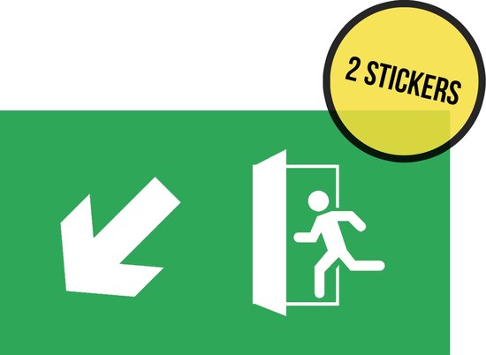 Pictogram/ stickers (2x) | 20 x 10 cm | Nooduitgang - Pijl naar ...