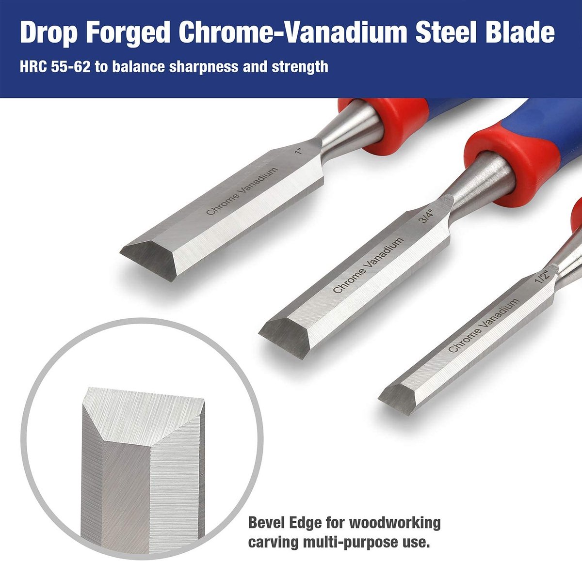 WORKPRO Houtbeitel Set, 3 stuks houtsnijwerk beitels Bevel Edge Beitels ...