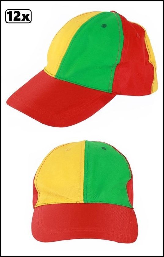 12x Pet rood geel groen verstelbaar - Thema feest carnaval festival ...