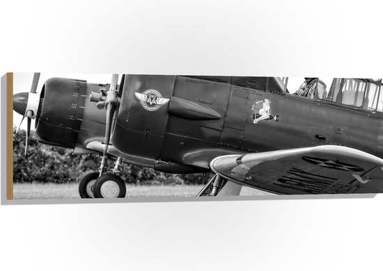 WallClassics - Hout - Piloot in Stuntvliegtuig in het zwart-wit ...