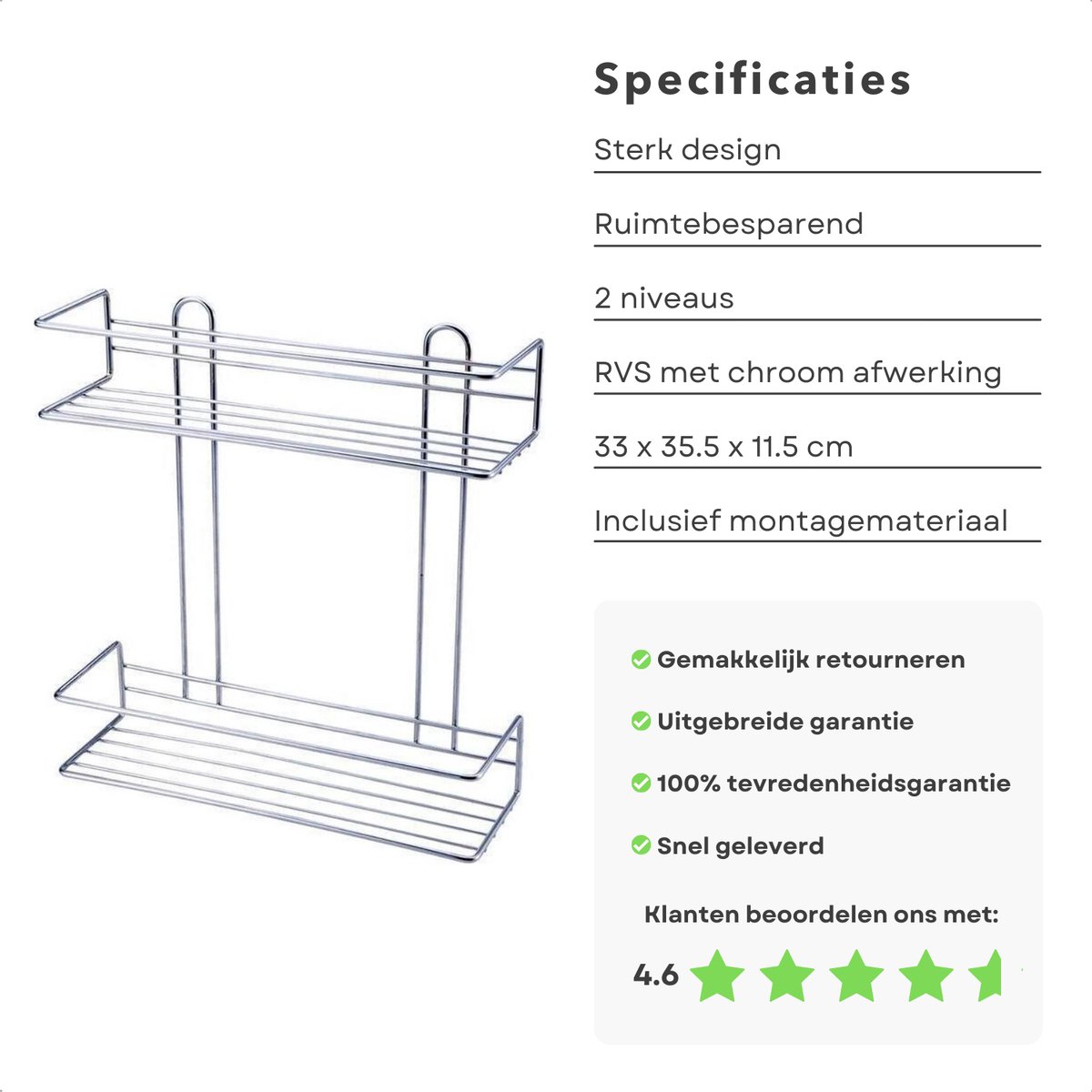 Cheqo® Wand-Opbergrek - 33x35,5x11,5cm - Doucherek - Badkamerkast ...