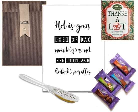 Thee chocolade cadeau collega's pensioen - geen doei of dag | Bedankt ...