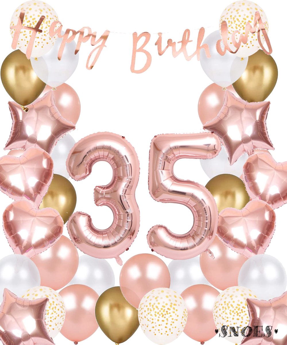 Snoes Ballonnen 35 Jaar Rose Gold White Dots - Compleet Feestpakket met ...