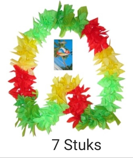7 stuks Hawaii Krans/ Slinger Rood/ Geel/ Groen. Carnaval, Hawaii ...