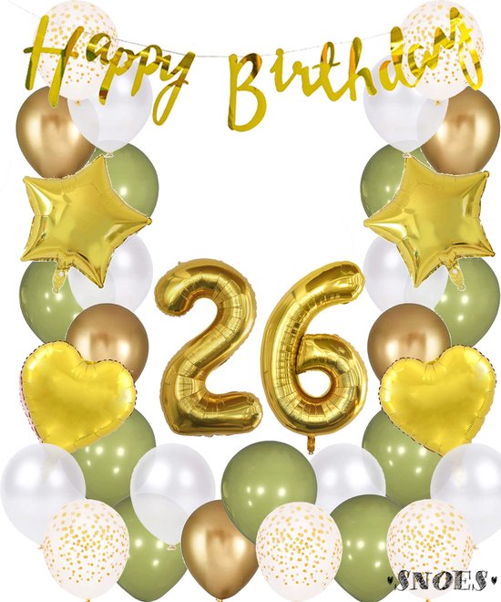 Snoes Ballonnen 26 Jaar Wit Olijf Groen Goud Mega Ballon - Compleet ...