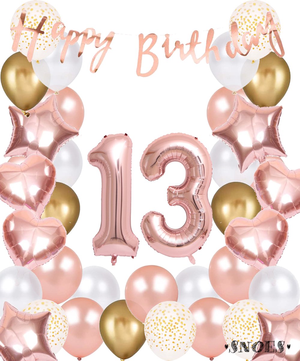 Snoes Ballonnen 13 Jaar Rose Gold White Dots - Compleet Feestpakket met ...