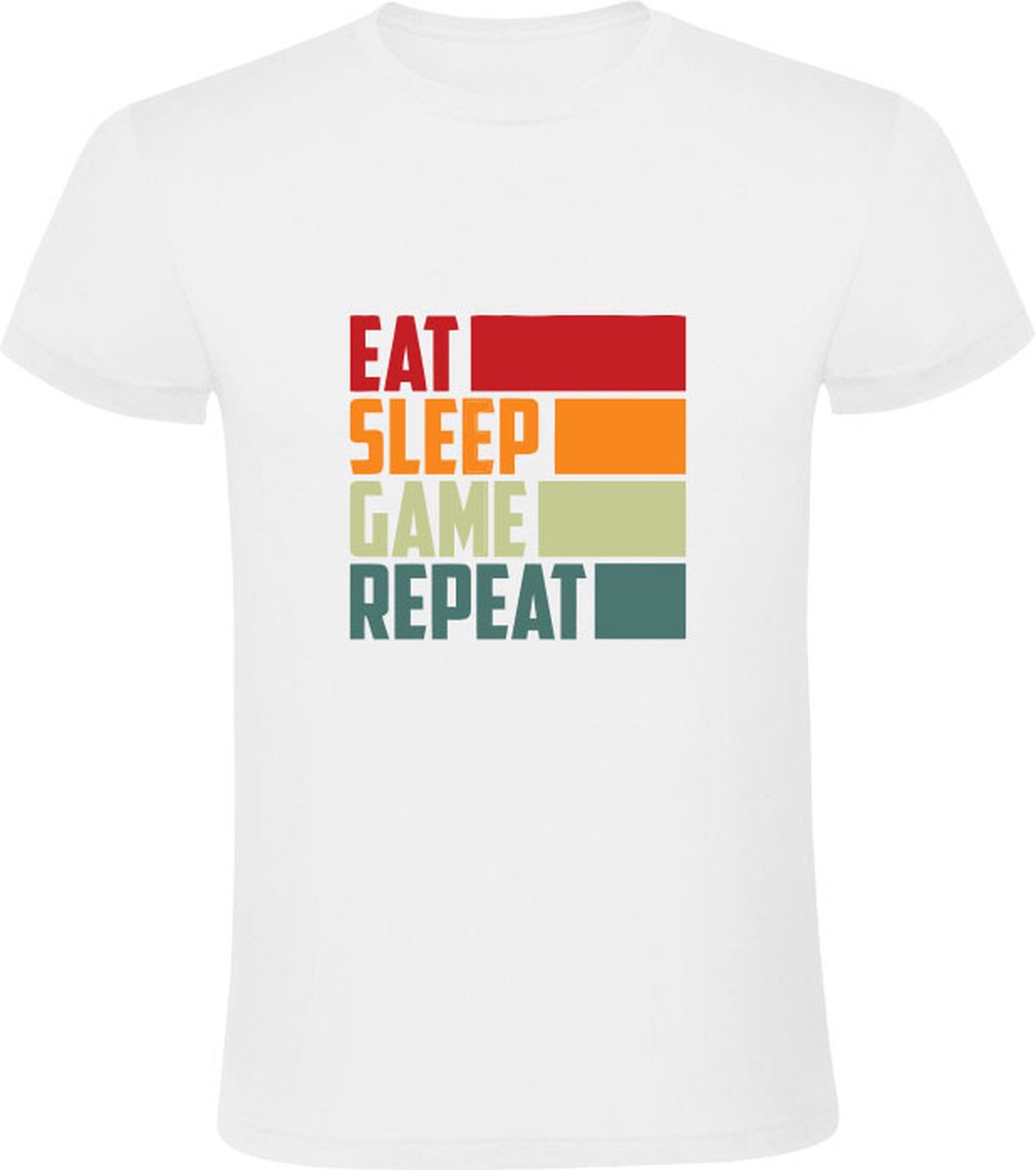 EAT SLEEP GAME REPEAT Heren T-shirt | hobby | eten | slapen | videogame ...