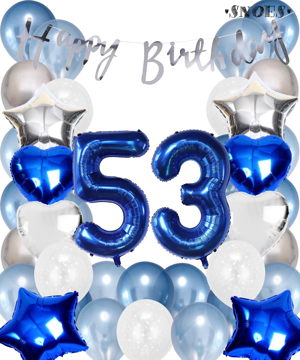 Snoes Ballonnen 53 Jaar Set Mega Blauw Zilver Ballon - Compleet ...