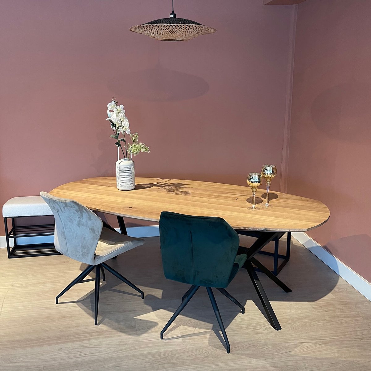 Table à manger en chêne DANISH ovale avec matrice mikado - finition ...