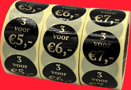 Reclame sticker - 3 voor €6 sticker - 250 Stuks - rond 25mm - korting ...