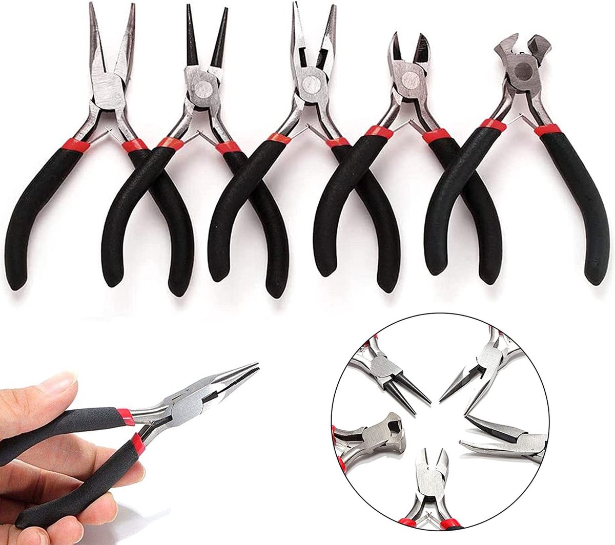 CYH 5-delige Mini Juwelen Tang Set, Buigtang Platte Neus Tang Ronde ...