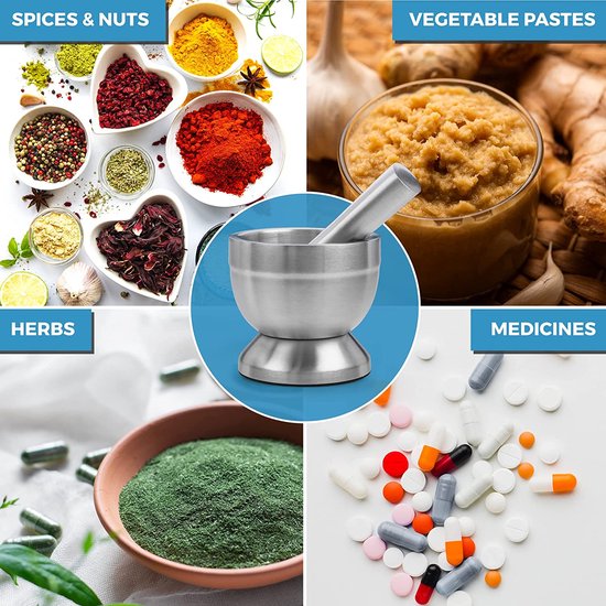 Pill Crusher - Food Grade roestvrij staal vijzel en stamper geneeskunde ...