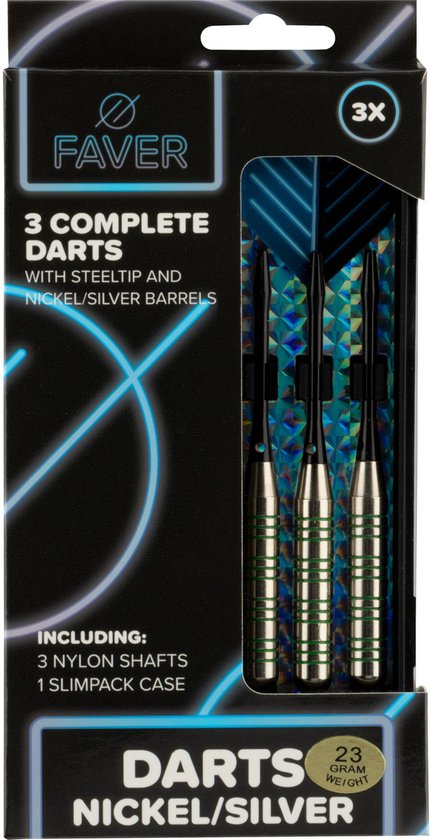 Faver Dartpijlen - 3 stuks - Nickel/Silver - Metalic - Blauw - 21 gram ...